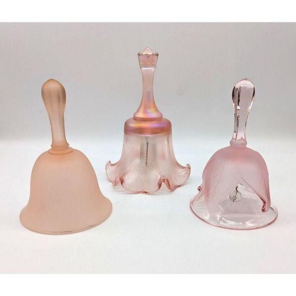 Fenton | Accents | Lot Of3 Glass Pink Bells Fenton 75th Star Crimp Bell ...